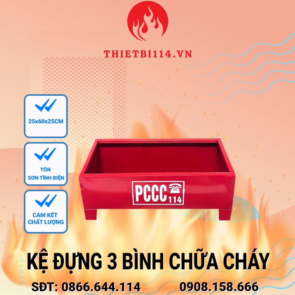 Kệ đựng 3 bình chữa cháy bằng tôn sơn tĩnh điện - Thiết bị PCCC 114