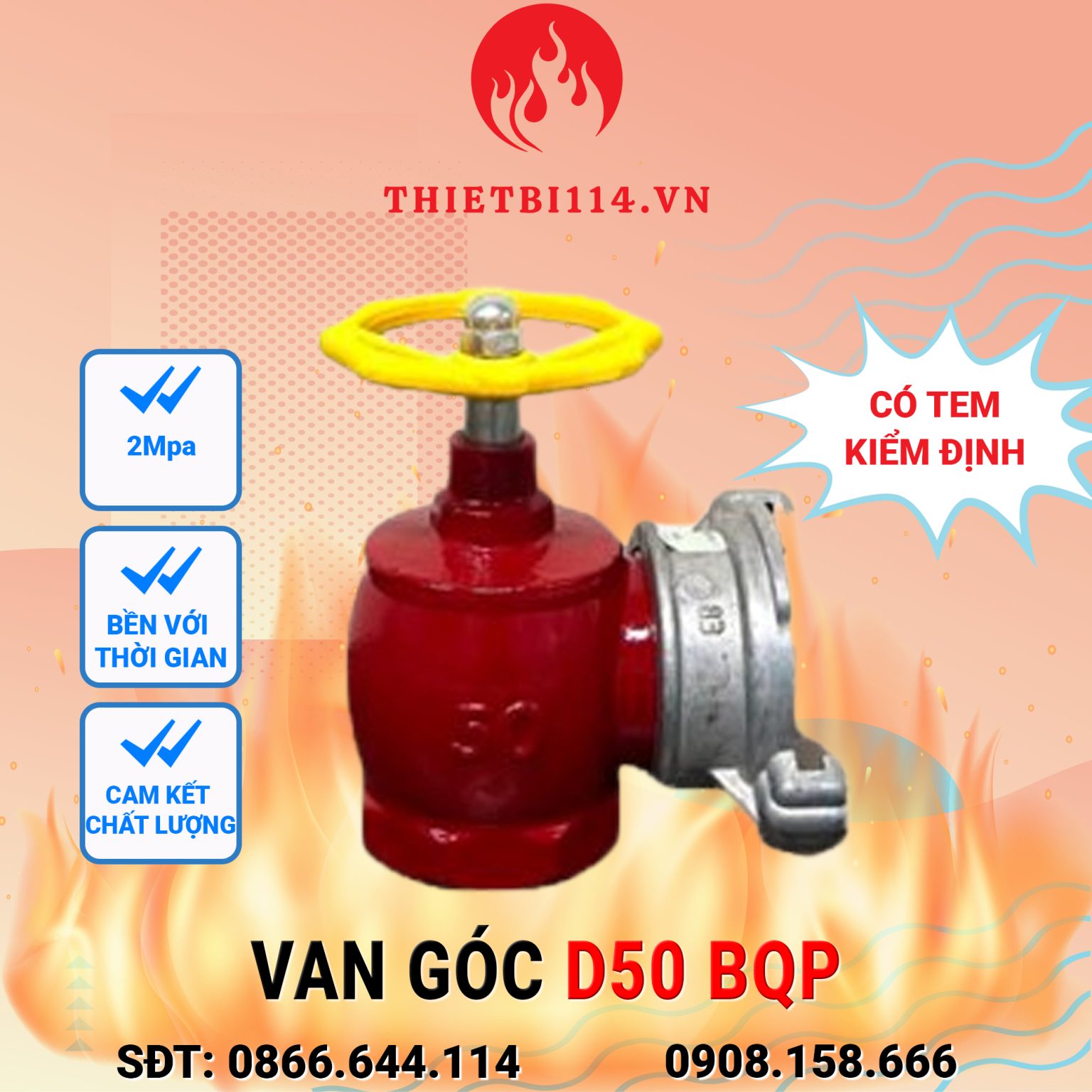 Van góc chữa cháy D50 BQP +Tem kiểm định - Thiết bị PCCC 114