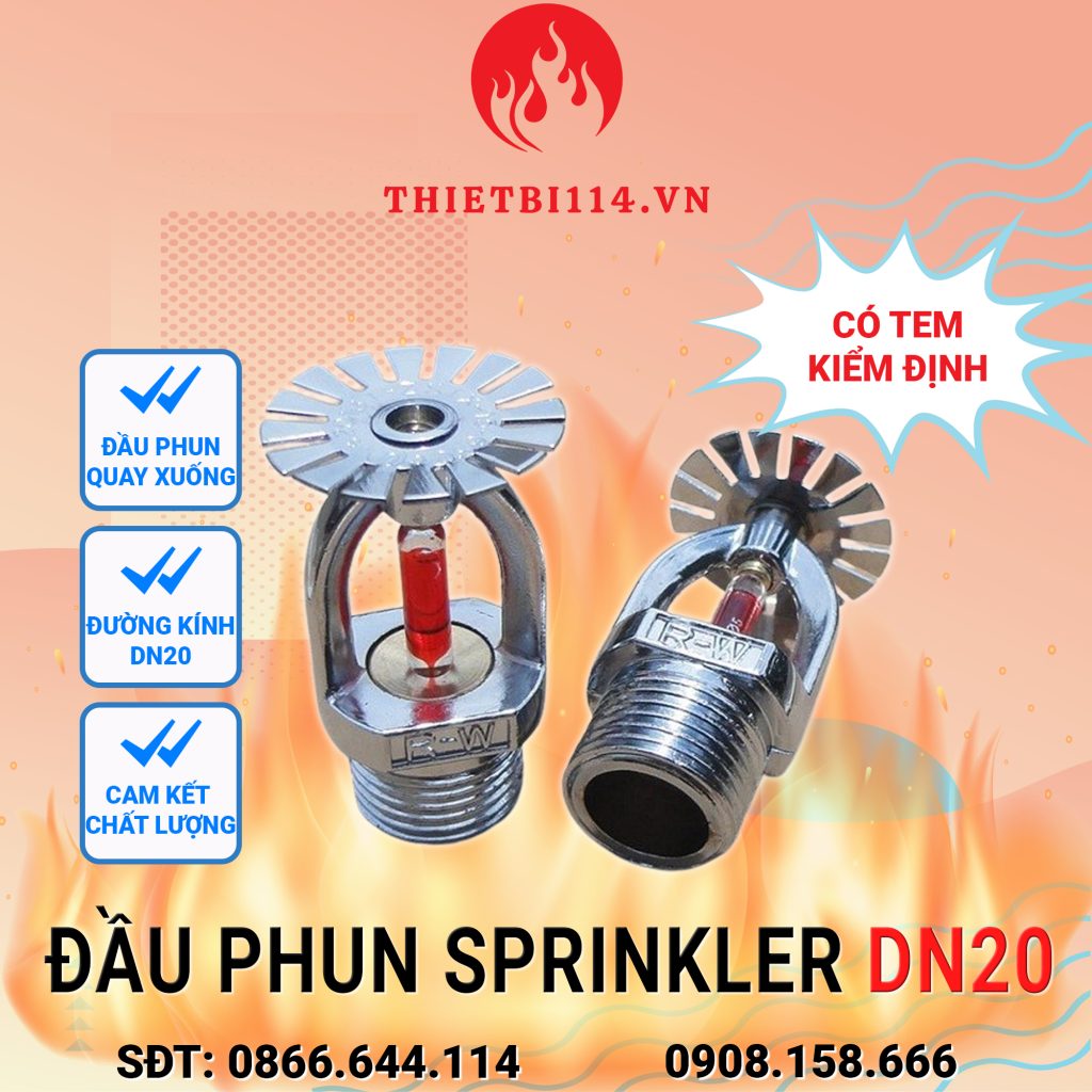 Đầu phun Sprinkler DN20 quay xuống +Tem kiểm định - Thiết bị PCCC 114